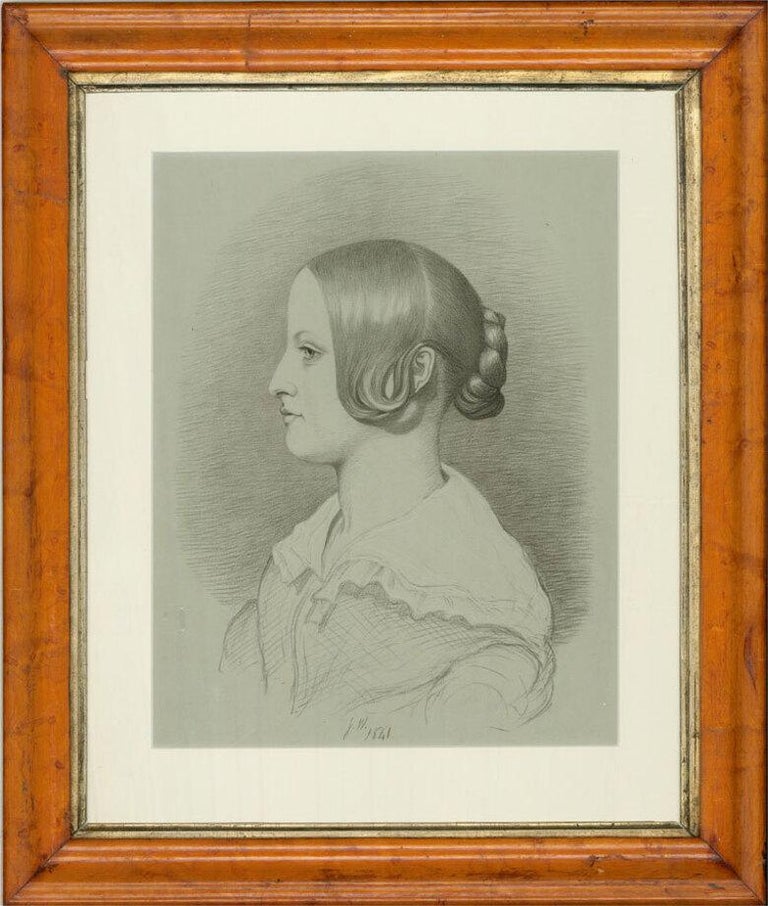 J.W. - J.W. - 1841 Graphite Drawing, Victorian Woman For Sale at 1stDibs
