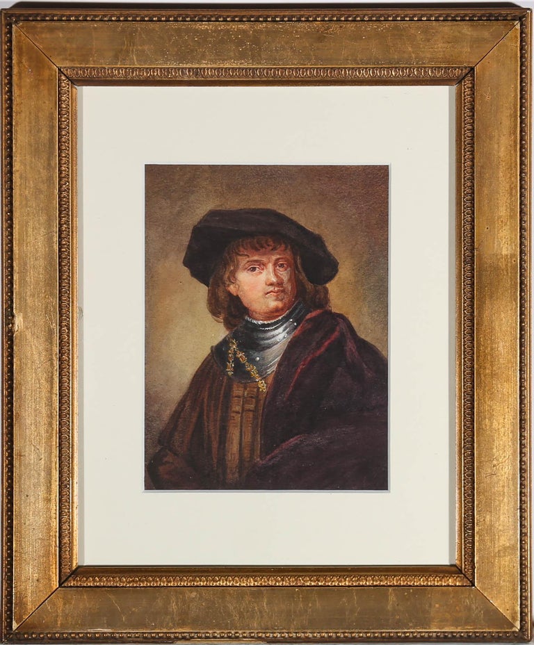 After Rembrandt - Framed Mid 19th Century Watercolour, Man with Gorget ...