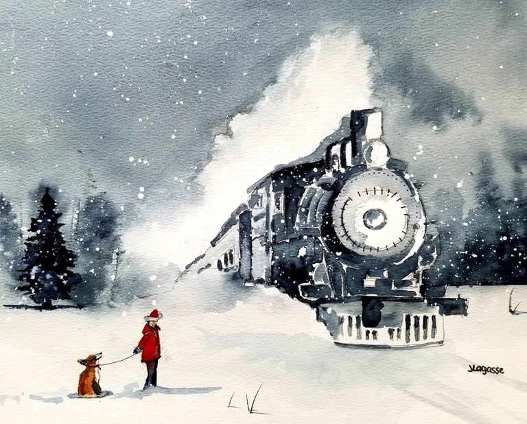 Jim Lagasse - The Christmas Train, Painting, Watercolour on Paper For ...