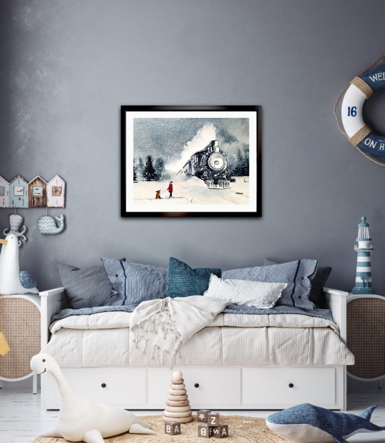 Jim Lagasse - The Christmas Train, Painting, Watercolour on Paper For ...