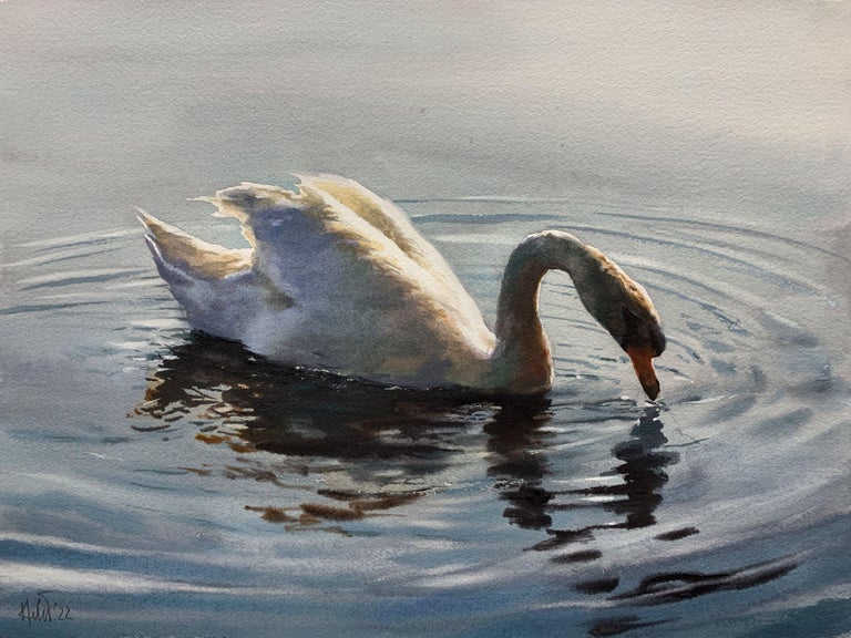 Helal Uddin – Schwan_01, Gemälde, Aquarell auf Aquarellpapier im ...