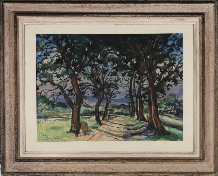 Unknown - Impressionist 1949 Gouache - Through The Trees For Sale at ...