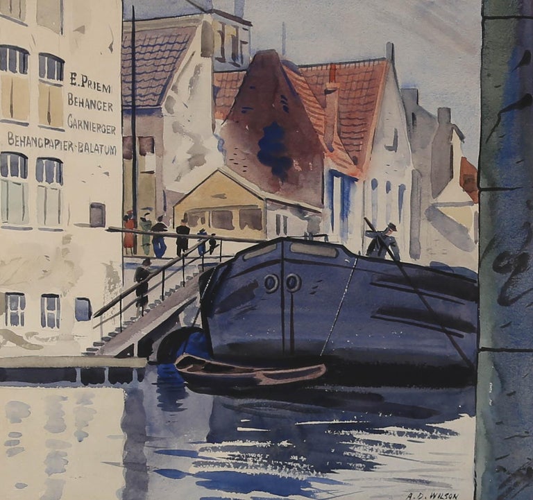 Alan Dent Wilson – Dent Wilson (geb. 1923) - Gerahmtes Aquarell, Canal ...