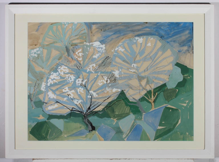 Ralph Shirley - Ralph Shirley - 1966 Gouache, Blue Blossom Trees For ...