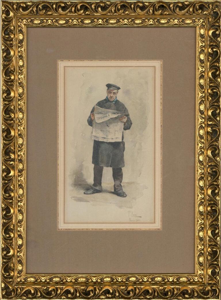 Tito Lessi - Tito Lessi (1858-1917) - Signed 1881 Watercolour, Morning ...