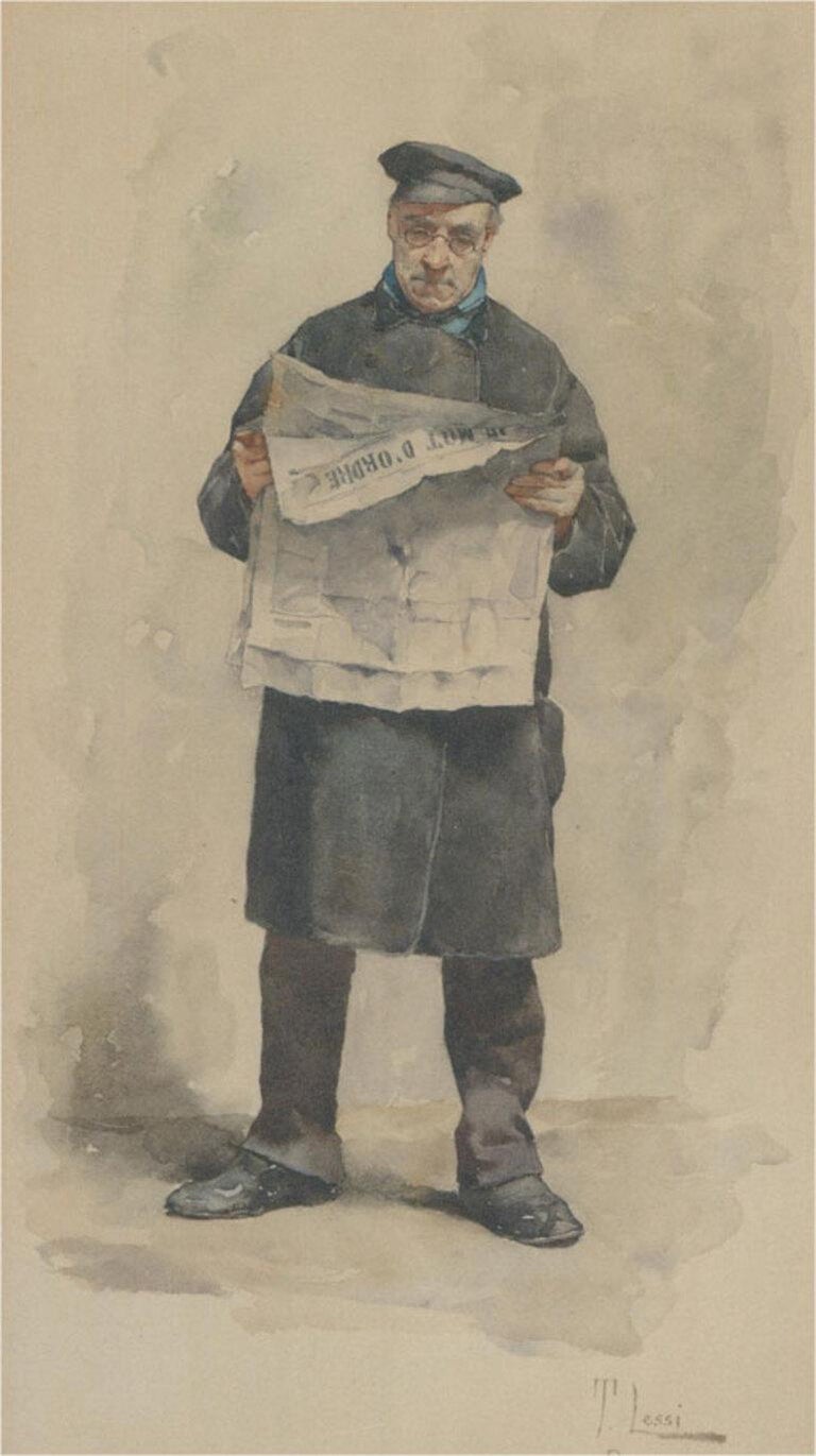 Tito Lessi - Tito Lessi (1858-1917) - Signed 1881 Watercolour, Morning ...