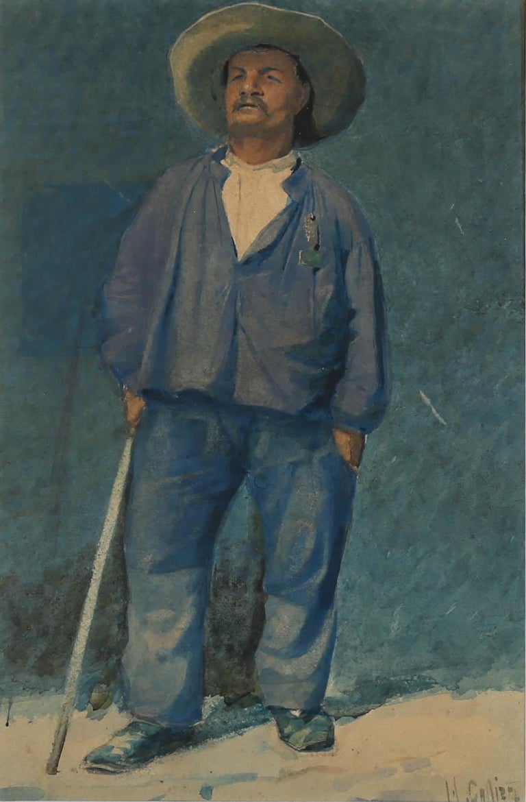 Attrib. Hector Caffieri (1837-1942) - French Watercolour, Farmer with ...