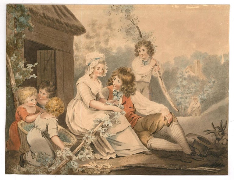 Unknown - Romantic c.1800 Watercolour - Rural Family Scene For Sale at ...