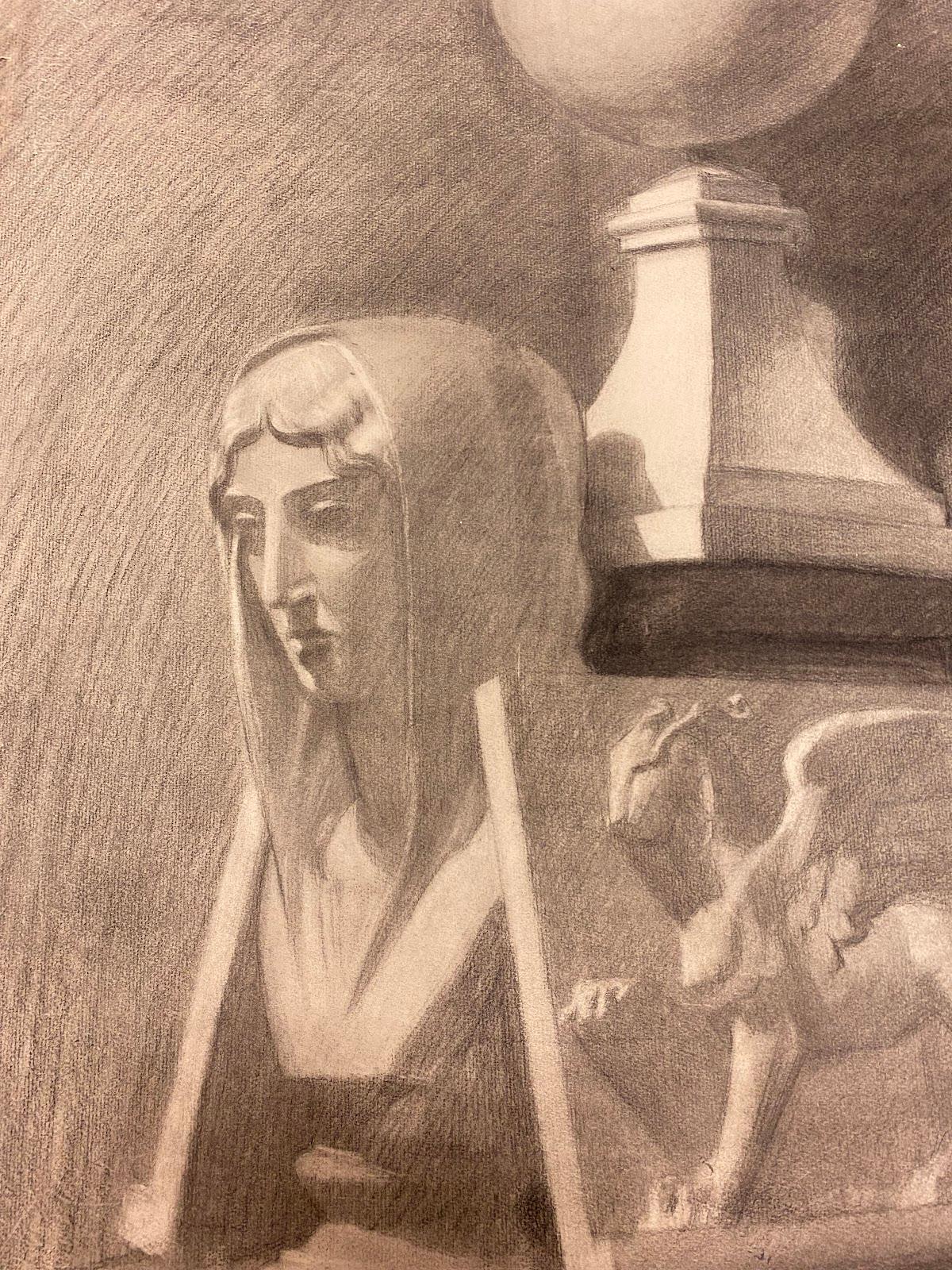 Jeanne Nachat - 1900s Atelier Life Drawing Of A Sculpture Of A Nun ...