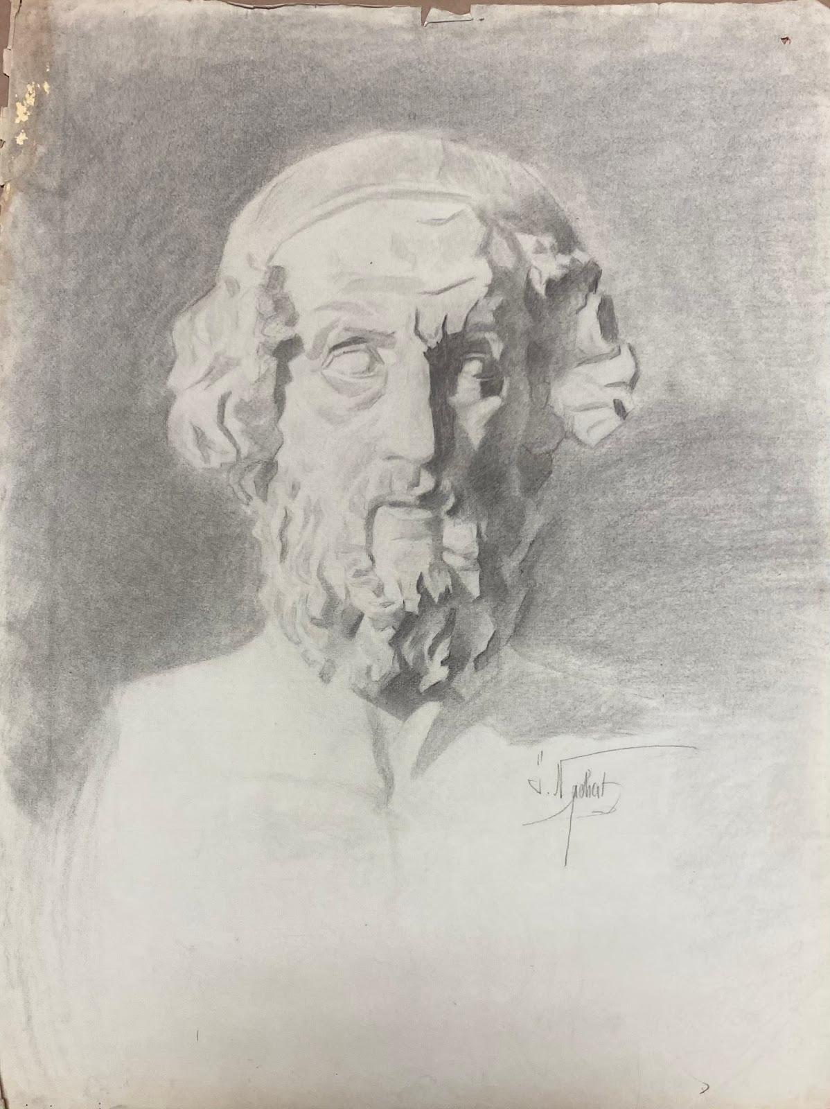 Jeanne Nachat - 1900s Original French Atelier Life Drawing Of A Half ...