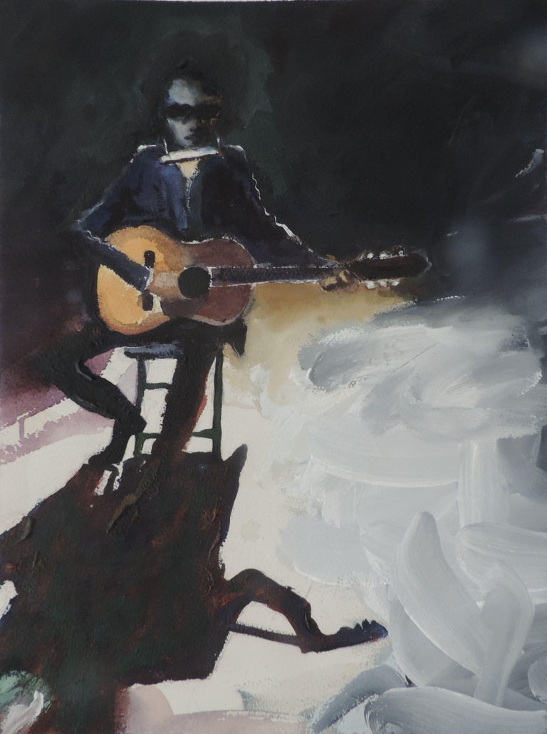 David Abelson - THE FOLK SINGER, Painting, Gouache on Watercolor Paper ...
