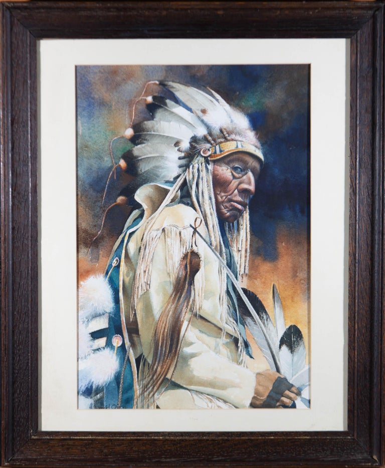 Unknown - David Clinch - Contemporary Watercolour, Native American Man ...