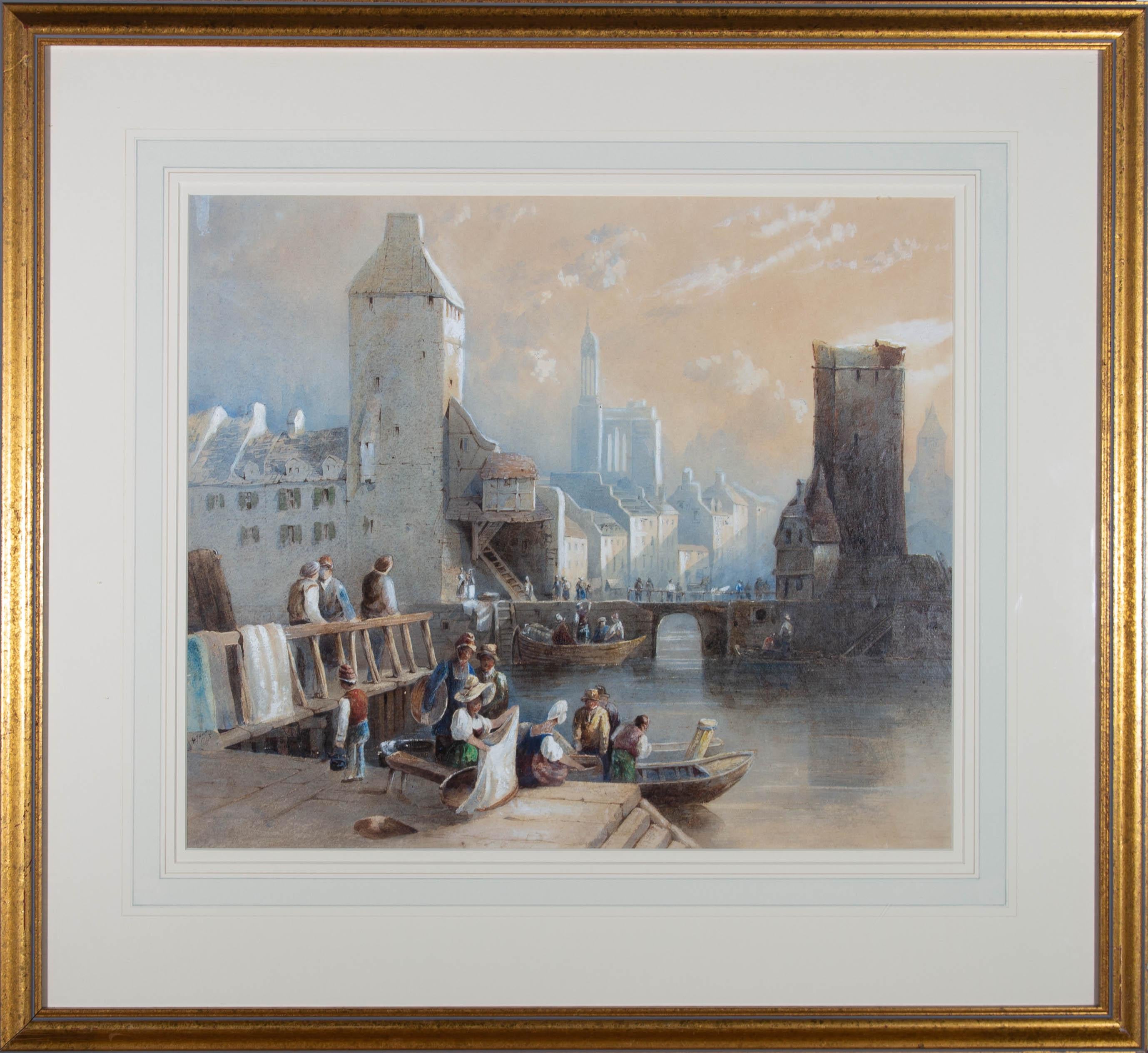 W.J. Hardy - W.J. Hardy - 1845 Watercolour, Canal Scene For Sale at 1stDibs