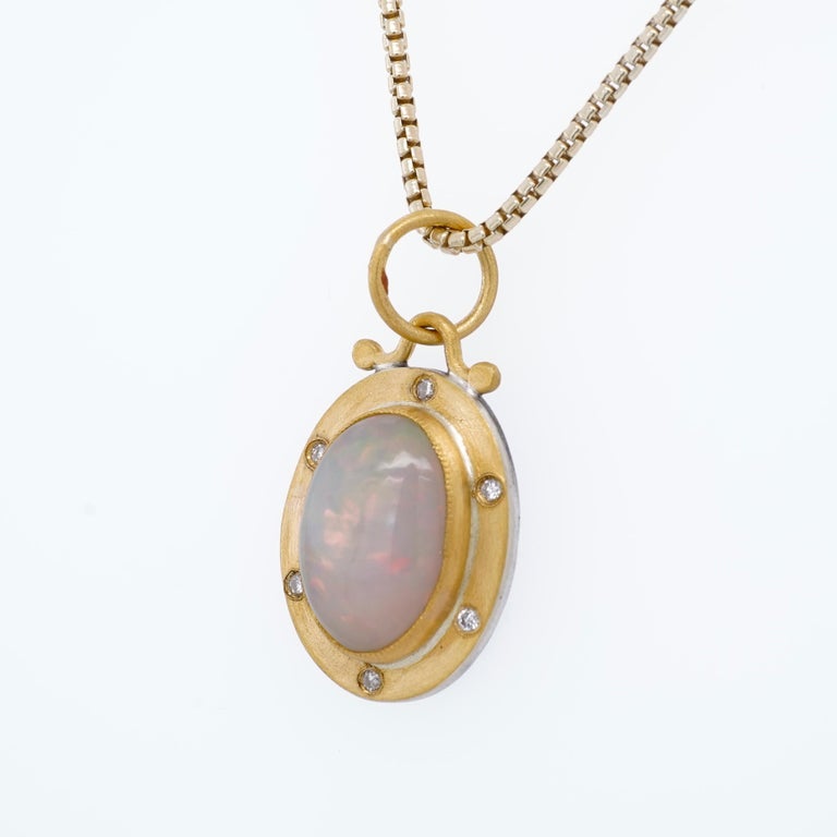 2.25 Ct Oval Opal Charm Pendant Necklace with Diamonds, 24kt Gold and ...