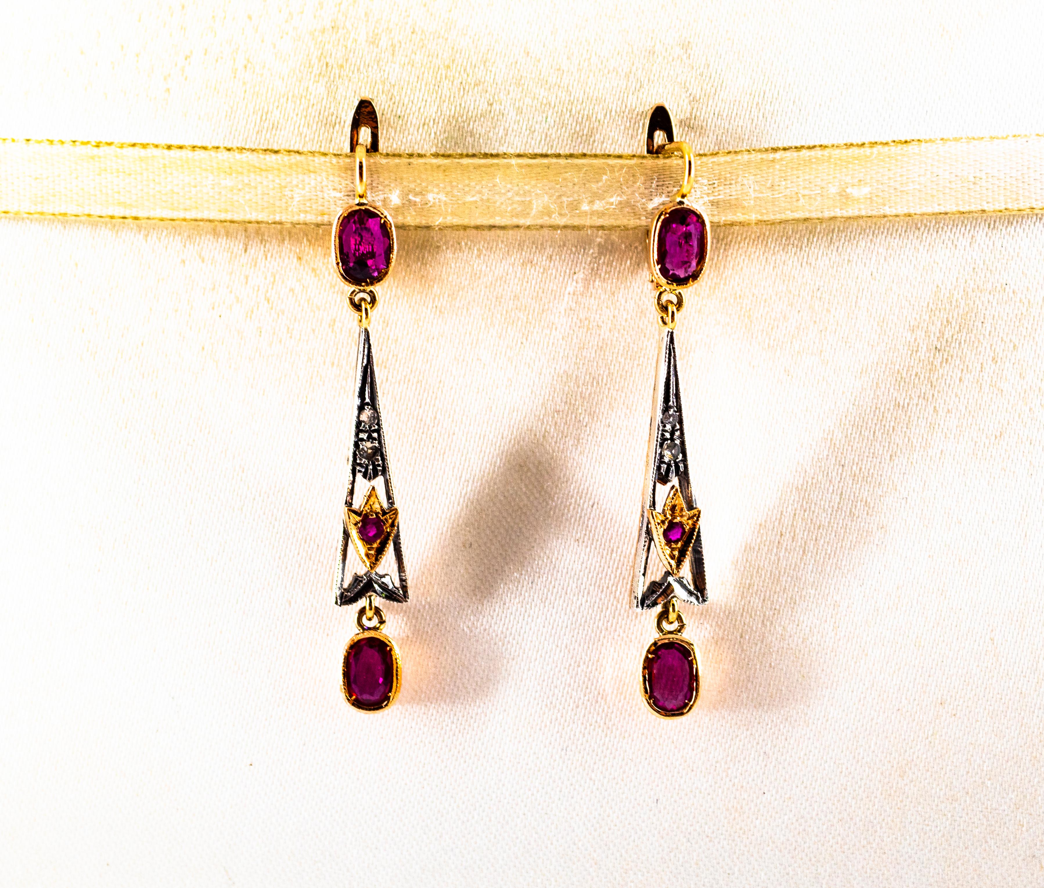 2.26 Carat White Rose Cut Diamond Ruby Yellow Gold Lever-Back Drop ...