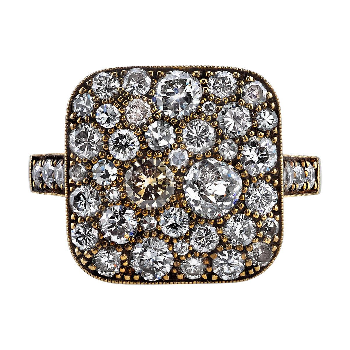 Handcrafted Oval Cobblestone Mixed Cut Diamond Ring by Single Stone For ...