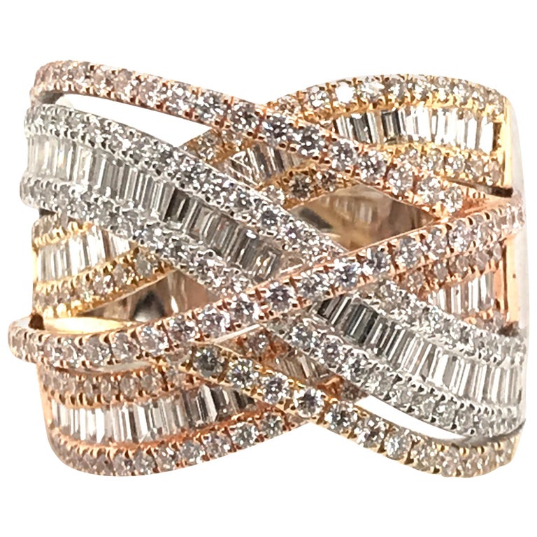 2.28 Carat Tri-Tone Wide Band Diamond Fashion Ring For Sale at 1stDibs