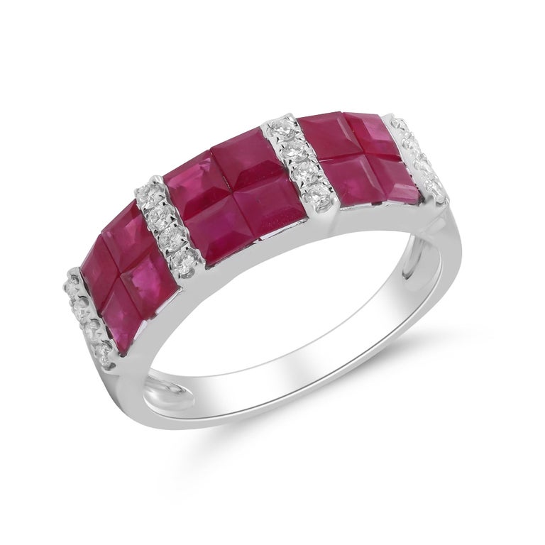 2.29 Carat Square-Cut Ruby with Diamond Accents 18K White Gold Ring For ...