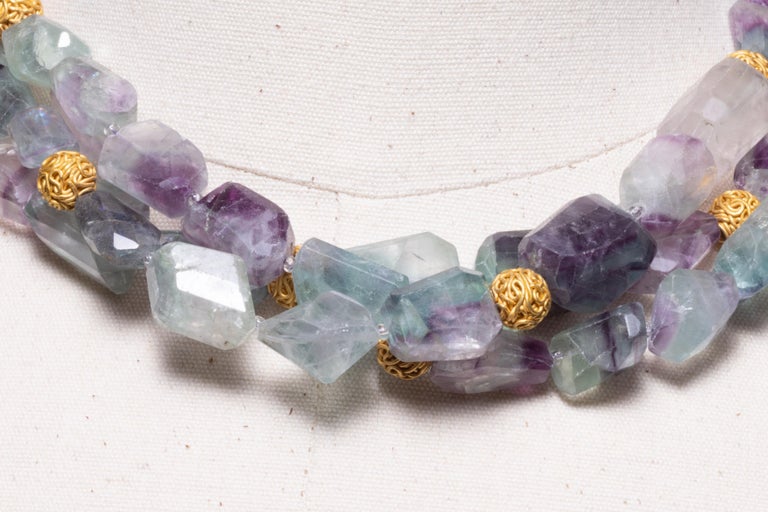 22K Gold and Tumbled Fluorite Multi-Strand Necklace by Deborah Lockhart ...