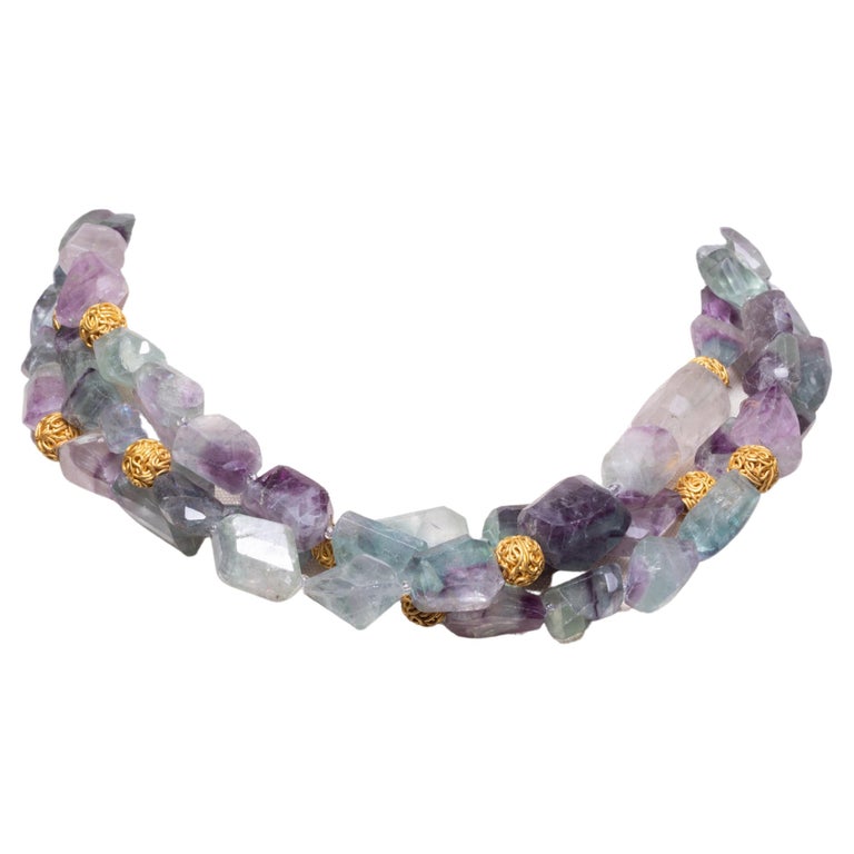 22K Gold and Tumbled Fluorite Multi-Strand Necklace by Deborah Lockhart ...