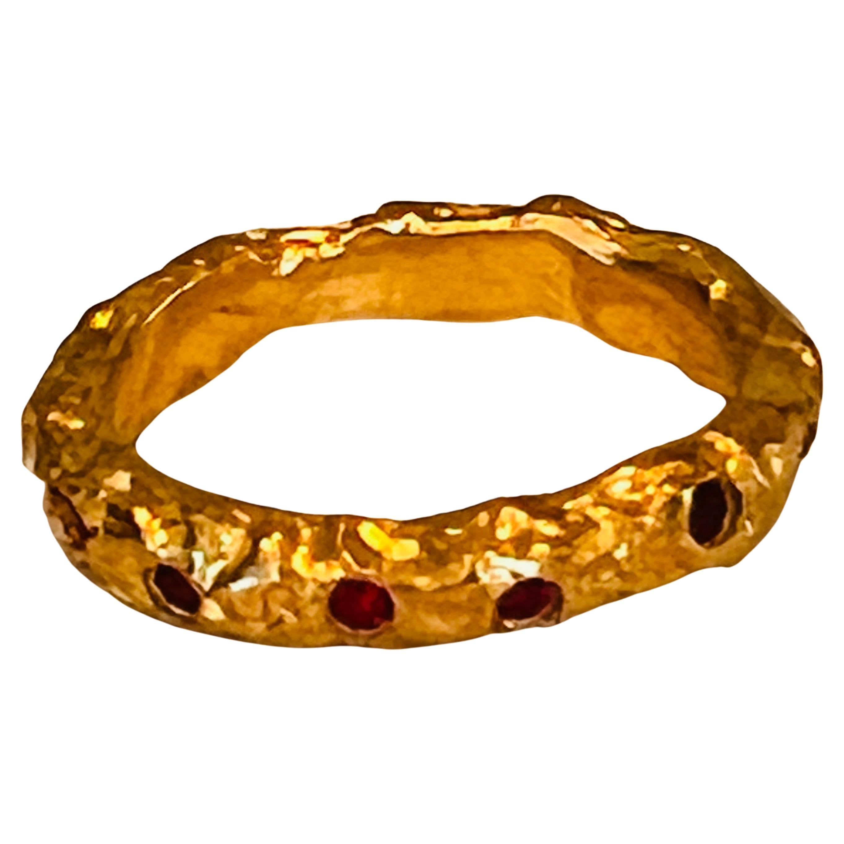 22k Gold Chunky Foil Stacking Rings with Red Sapphires, by Tagili For ...