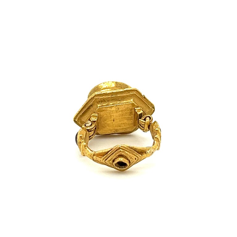 22k Gold Egyptian Revival Emerald and Garnet Movable Ring For Sale at ...