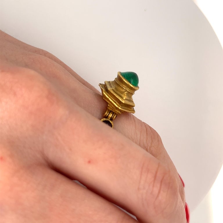 22k Gold Egyptian Revival Emerald and Garnet Movable Ring For Sale at ...