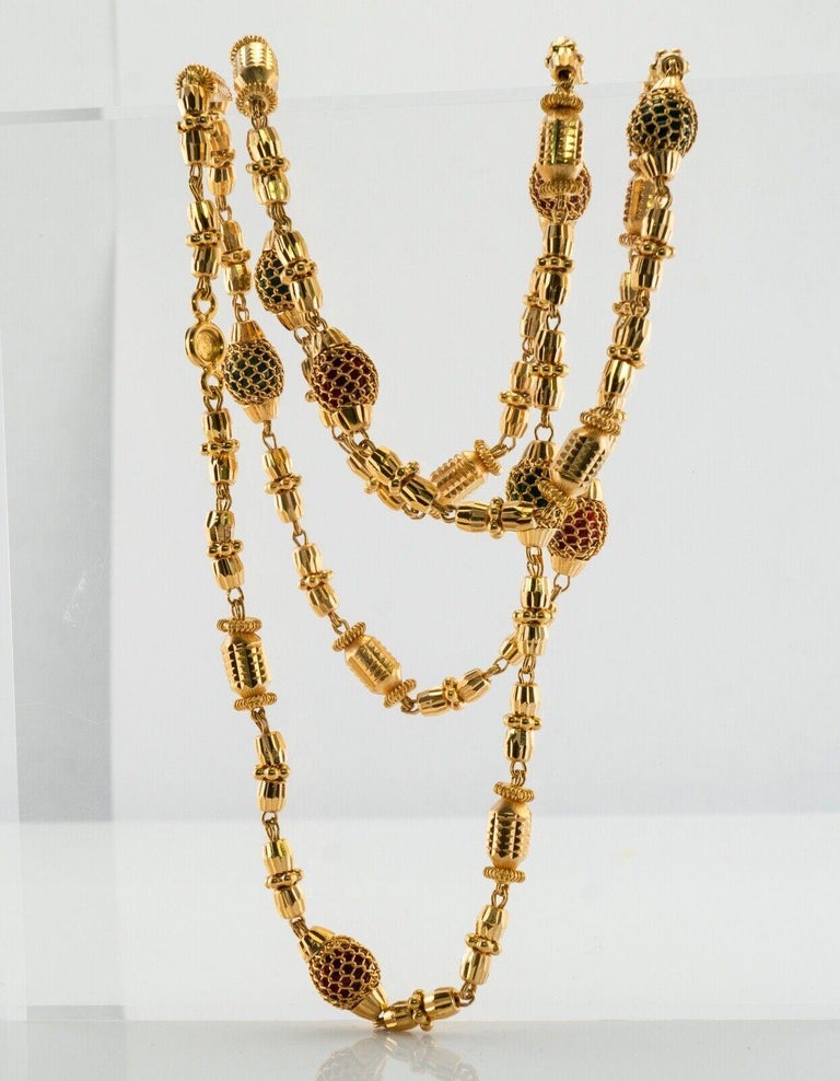 22K Gold Enamel Beaded Necklace Red and Green Beads 25" Long For Sale ...