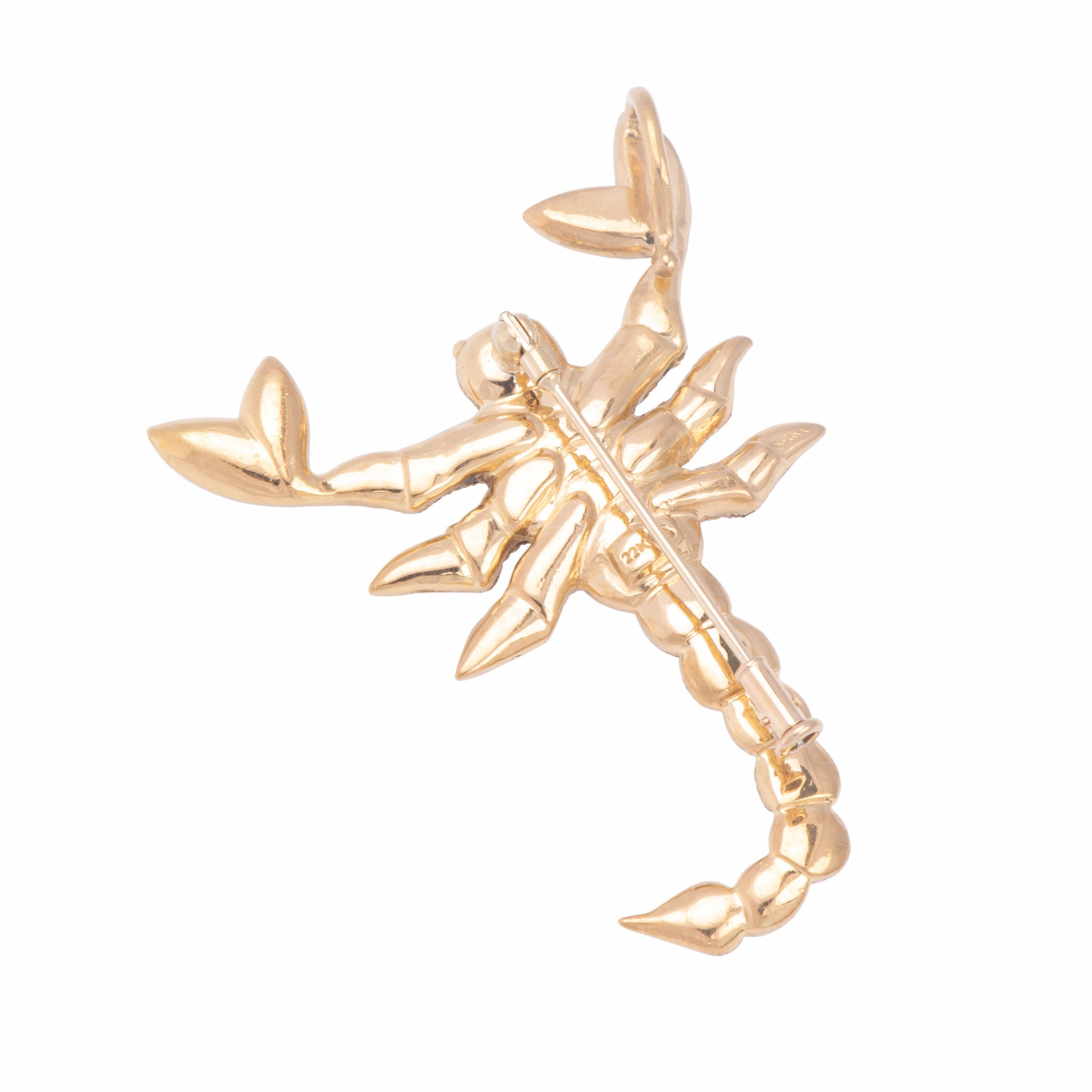 22 Karat Gold Fire Agate Scorpion Pin or Pendant For Sale at 1stDibs