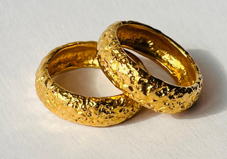 22k Gold Hammered Thick Stacking Rings For Sale at 1stDibs
