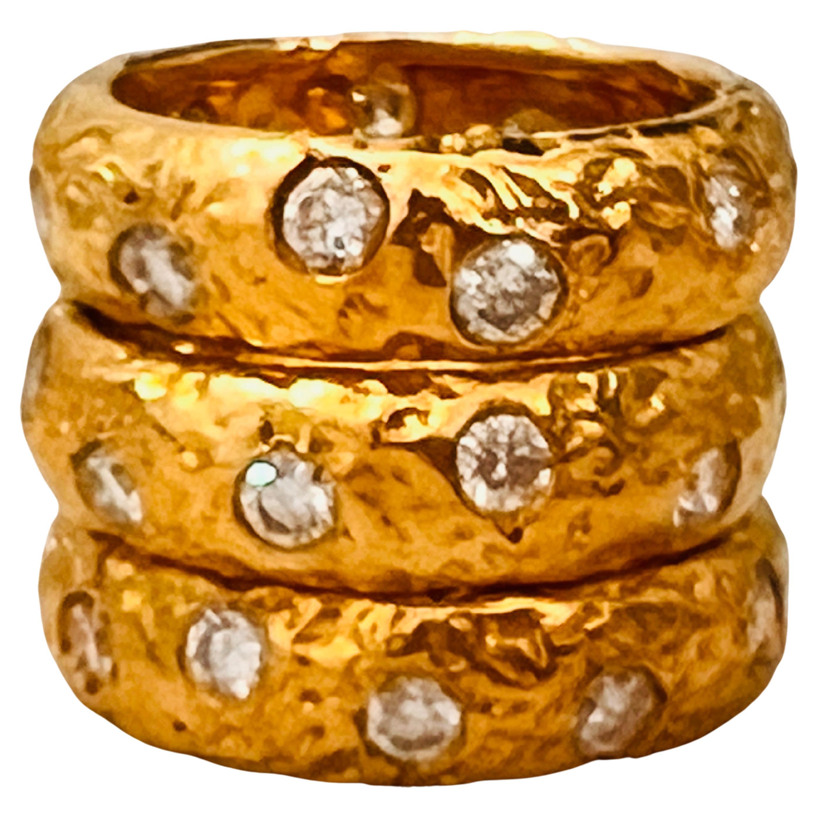 22k Gold Hammered Stacking Rings For Sale at 1stDibs