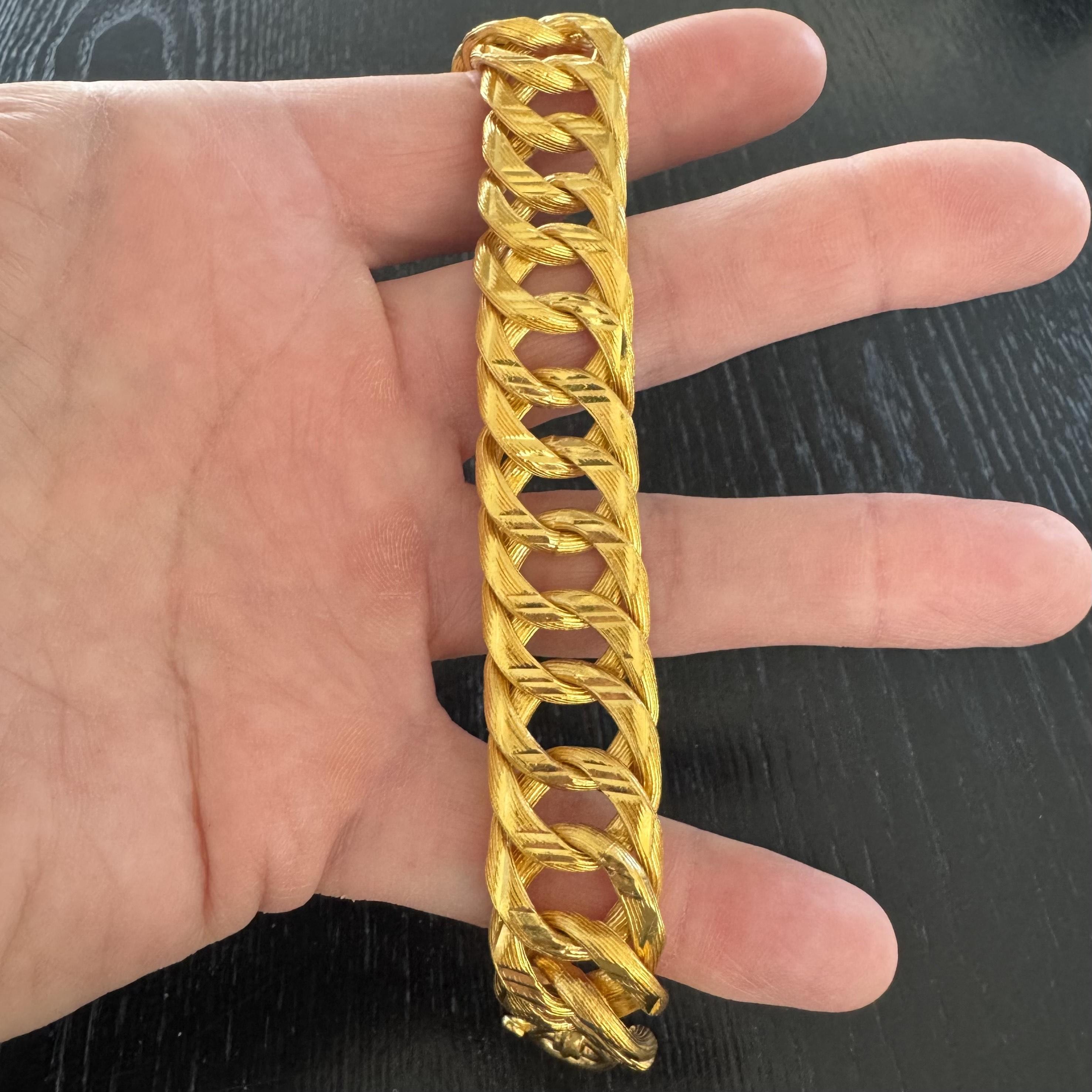 22k Yellow Gold 76g Solid Heavy 19mm Diamond Cut Curb Link Bracelet 7.5 ...