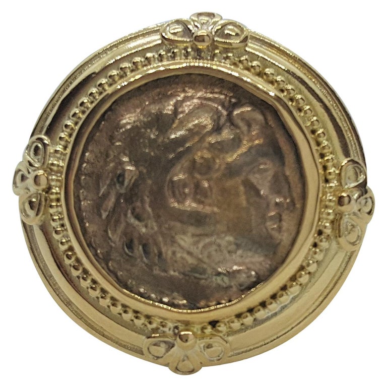 22K Yellow Gold Greek Ancient Bezel Coin Ring, Tapered For Sale at 1stDibs