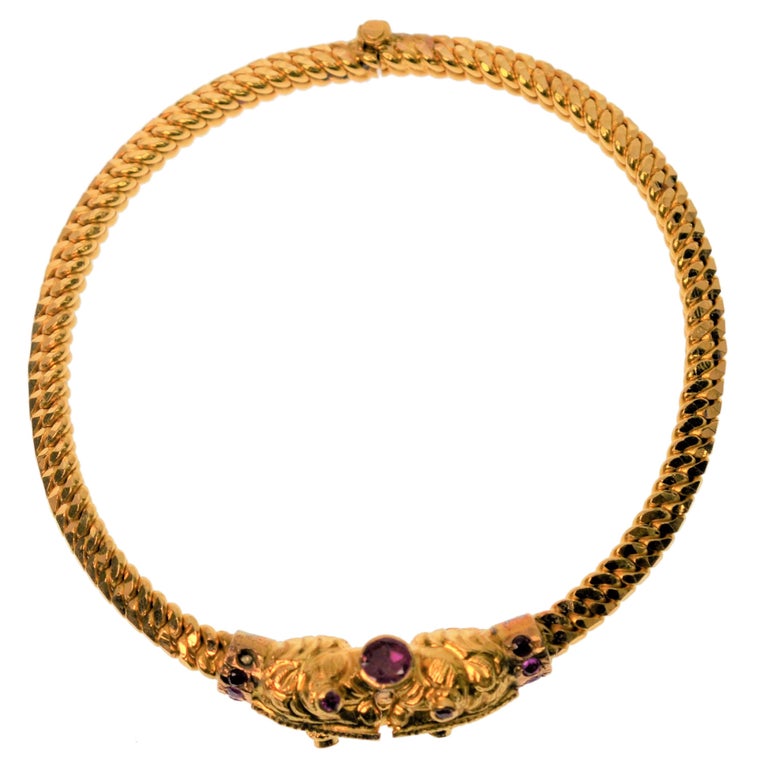 Ruby Serpent 22 Karat Yellow Gold Bangle Bracelet at 1stDibs
