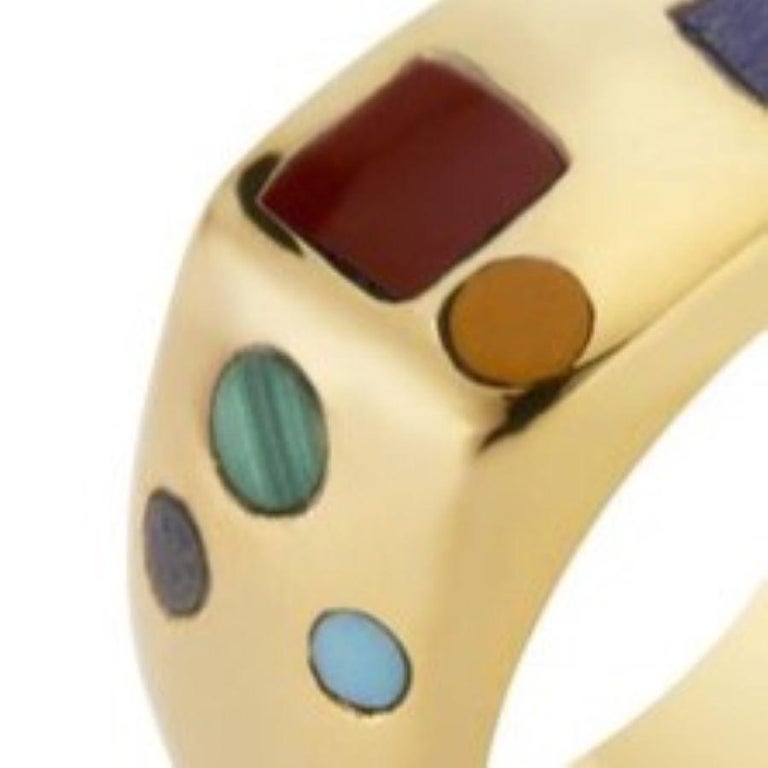 22k Yellow Gold Vermeil Mosaic Inlay Signet Ring For Sale at 1stDibs