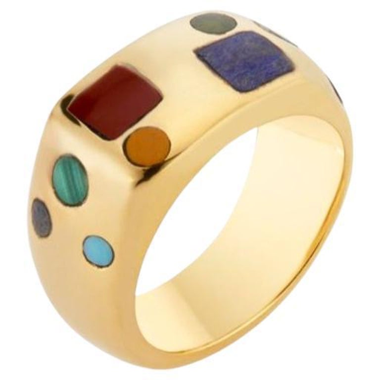 22k Yellow Gold Vermeil Mosaic Inlay Signet Ring For Sale at 1stDibs