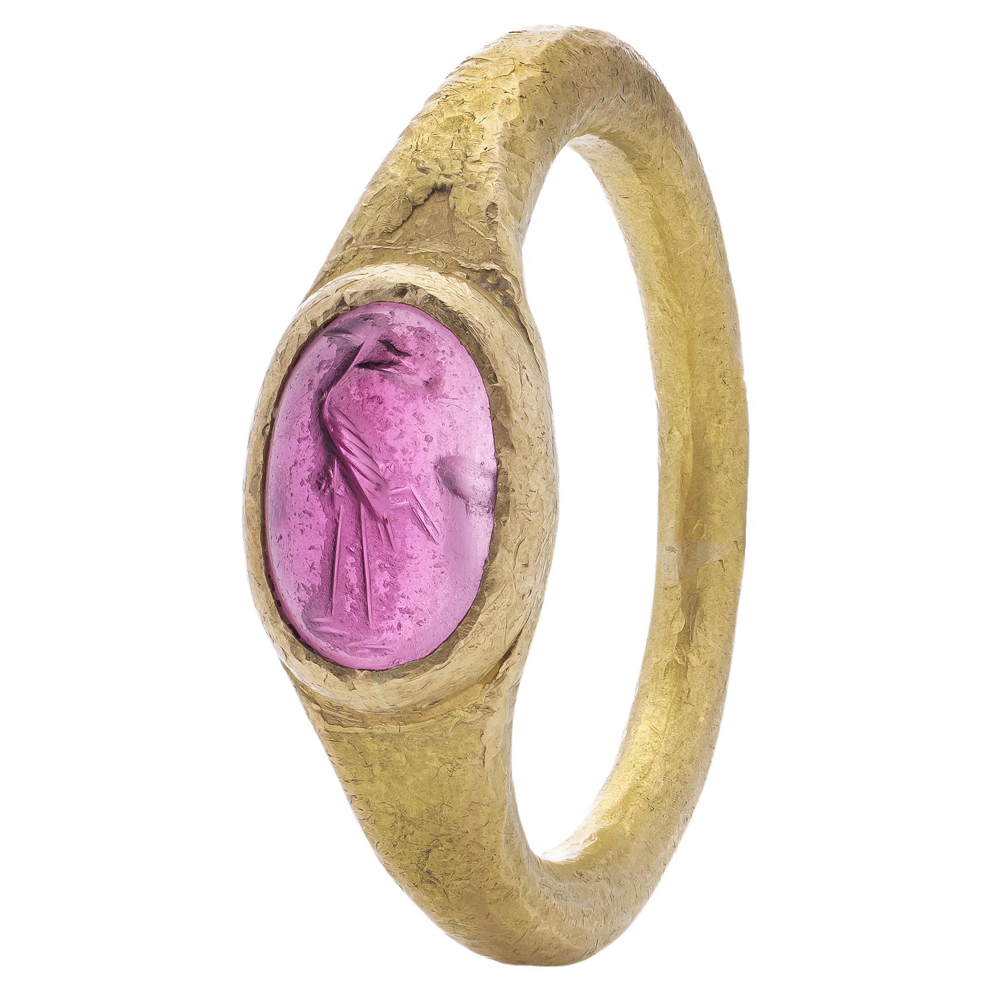 22kt. gold Roman carved amethyst intaglio ring featuring a standing ...