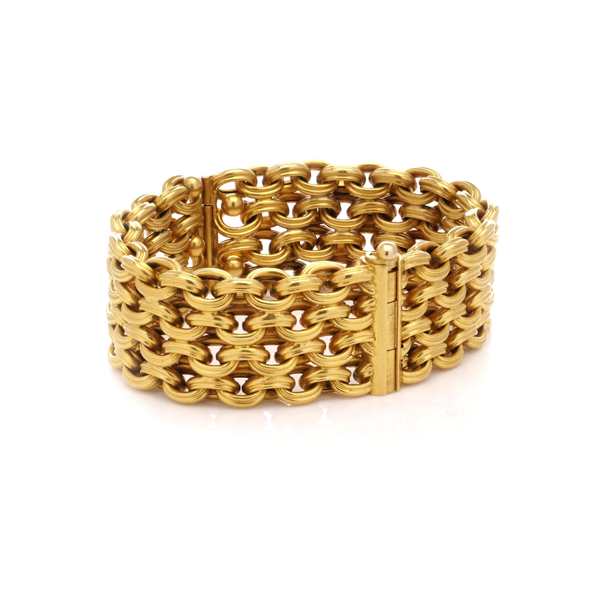 22kt yellow gold four row rope chain bracelet For Sale at 1stDibs