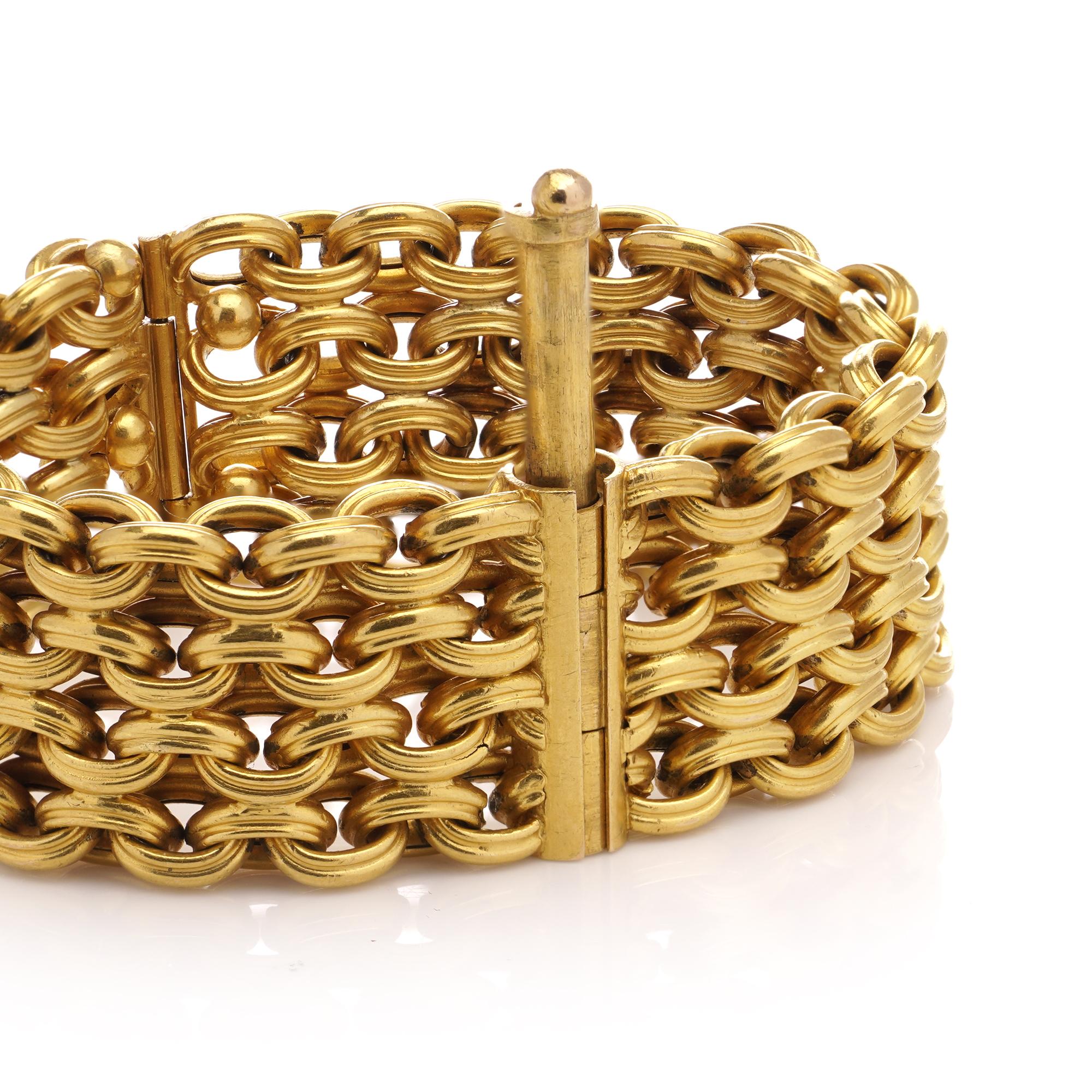 22kt yellow gold four row rope chain bracelet For Sale at 1stDibs