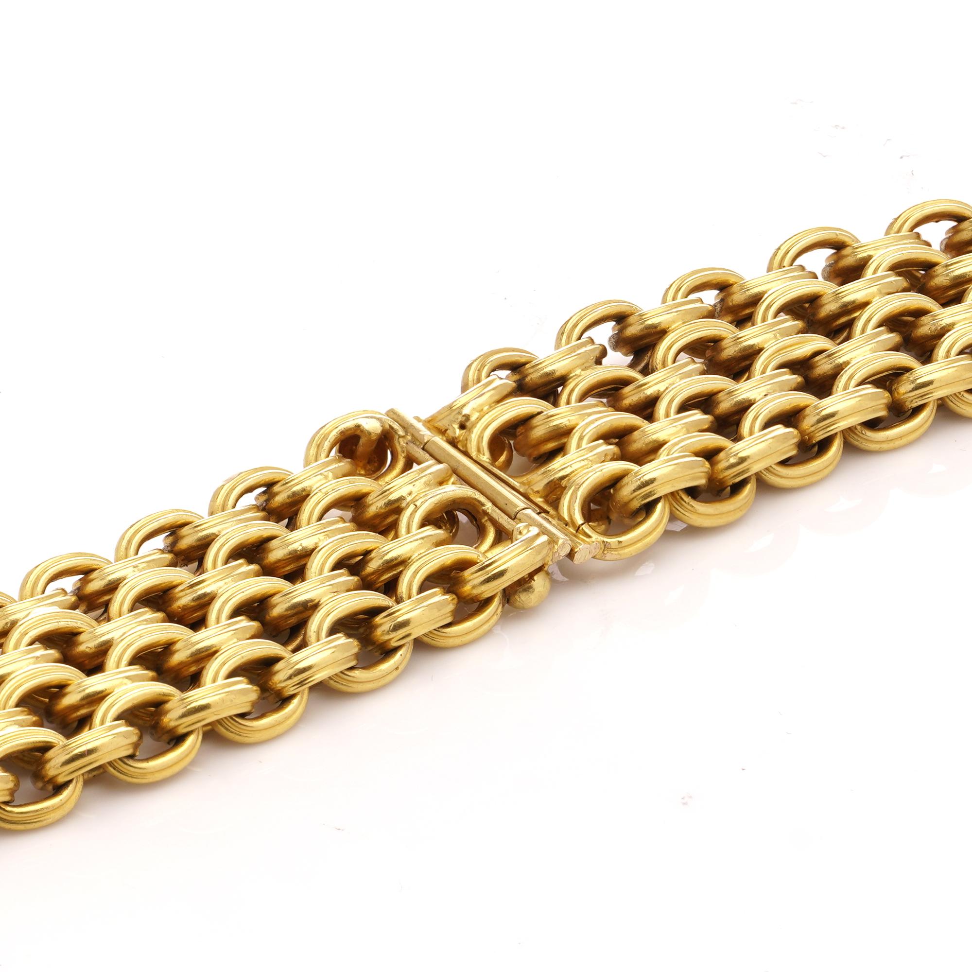 22kt yellow gold four row rope chain bracelet For Sale at 1stDibs