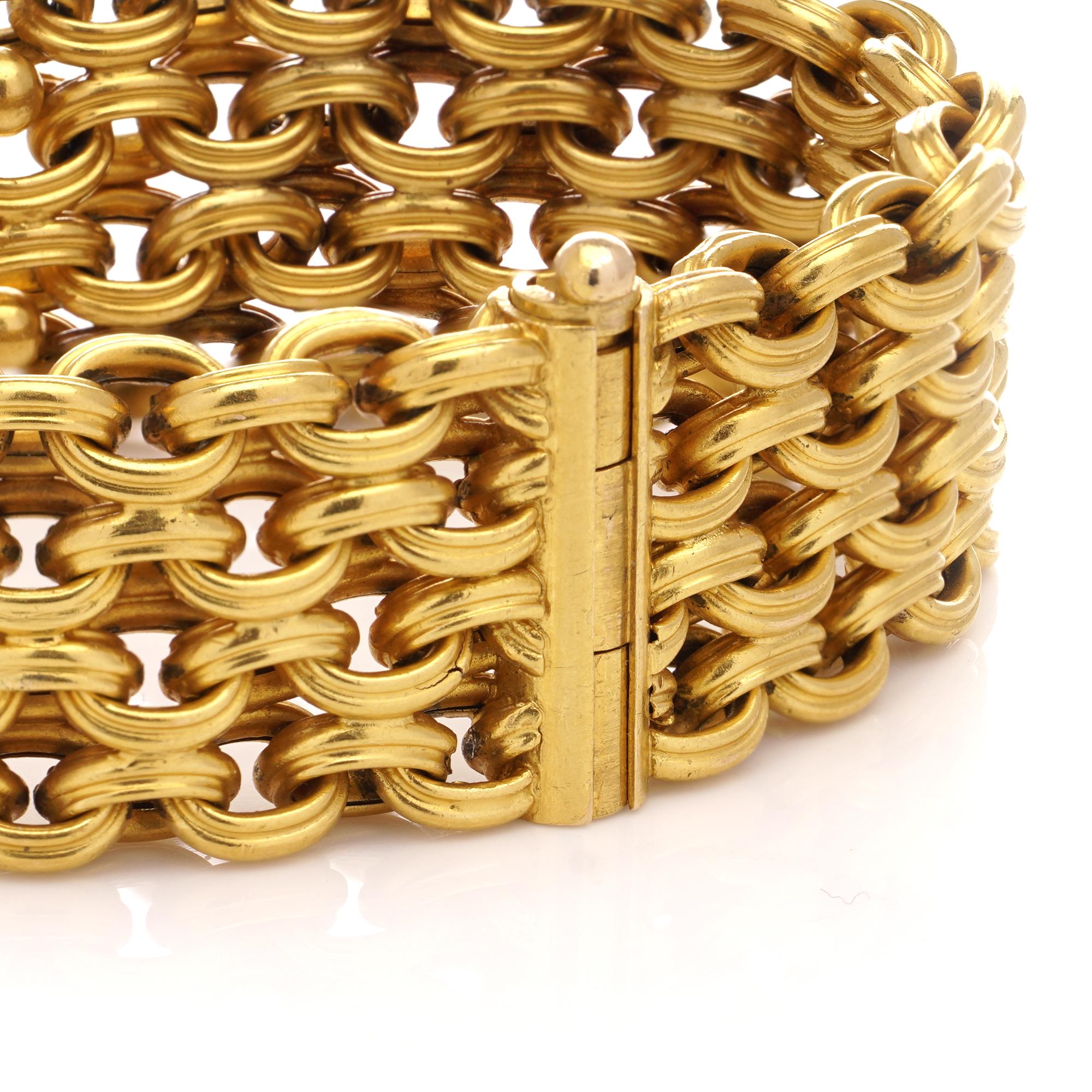 22kt yellow gold four row rope chain bracelet For Sale at 1stDibs
