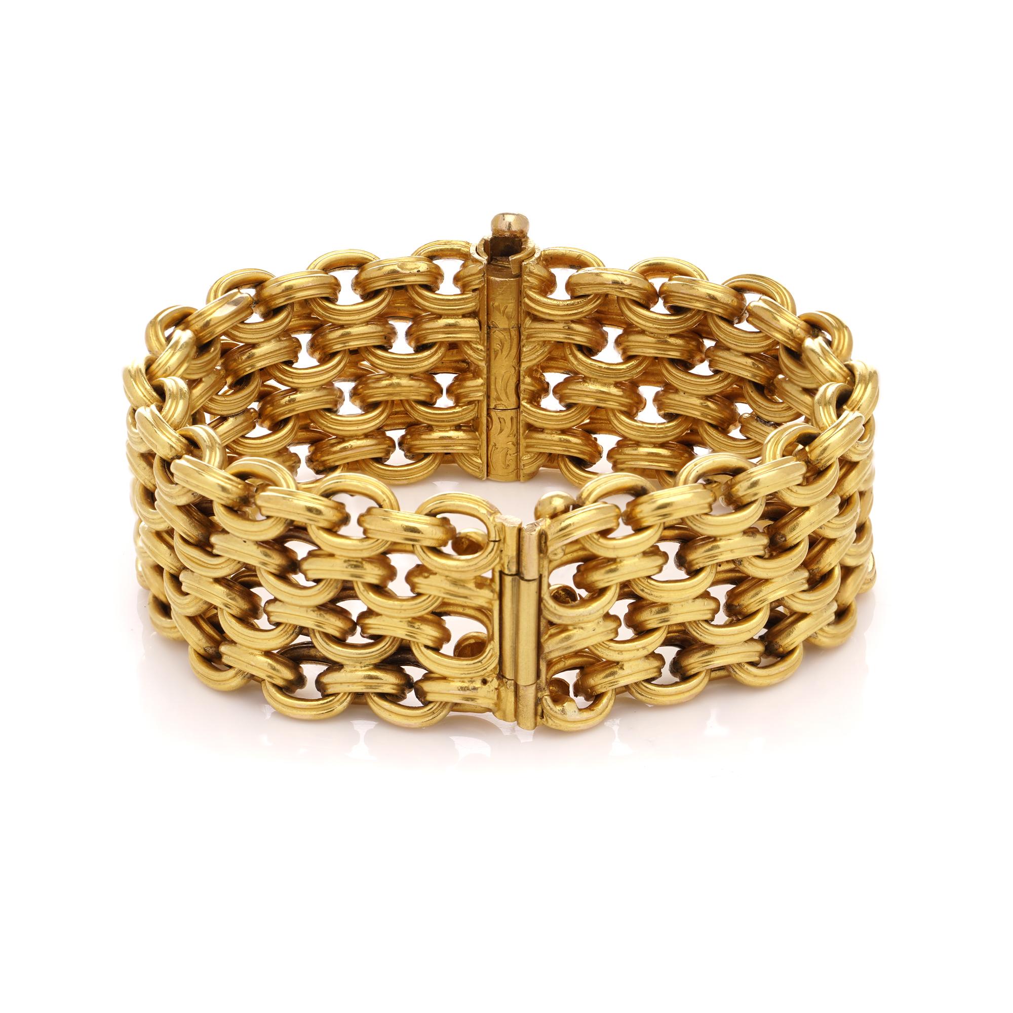 22kt yellow gold four row rope chain bracelet For Sale at 1stDibs