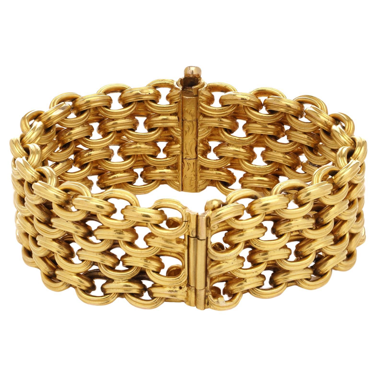 22kt yellow gold four row rope chain bracelet For Sale at 1stDibs
