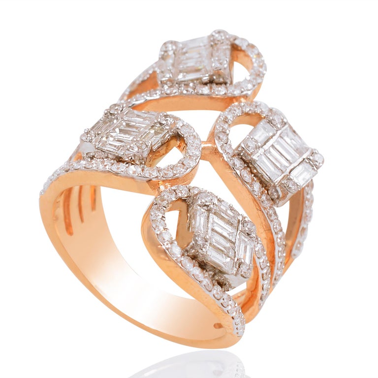 Natural 2.3 Carat Baguette Round Diamond Wrap Ring 18 Karat Yellow Gold ...