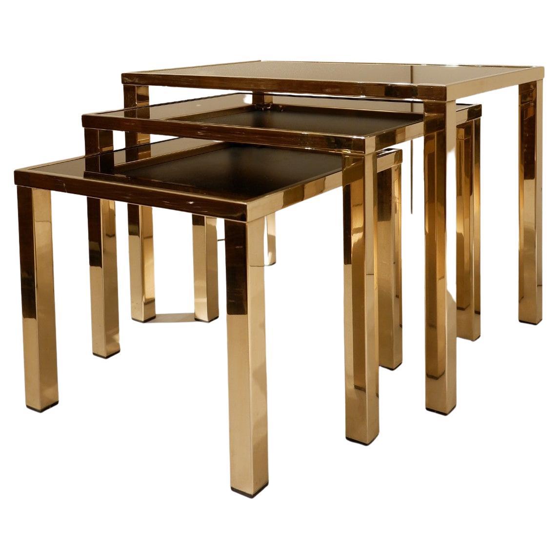 Rare Set of 23-Carat Gold Plated Nesting Tables by Belgo Chrome ...