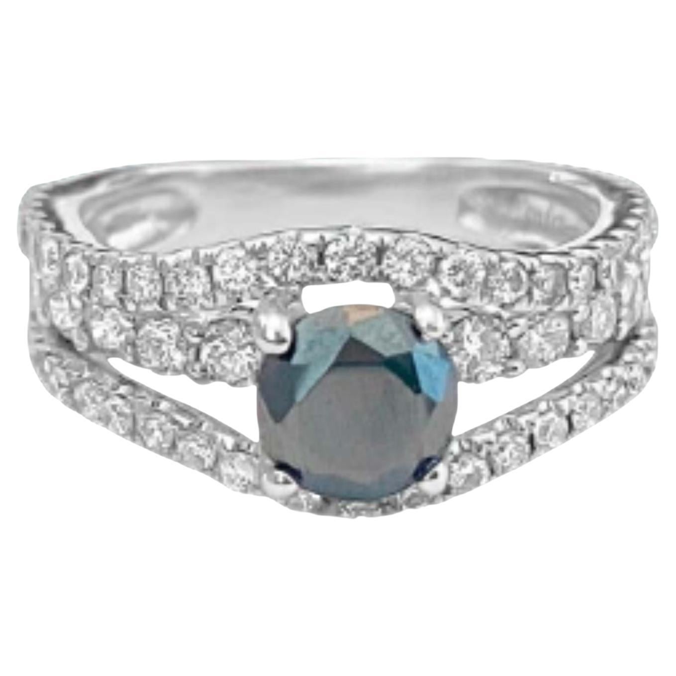 Blue Sapphire Diamond Cocktail Ring 18 Carats White Gold For Sale at ...