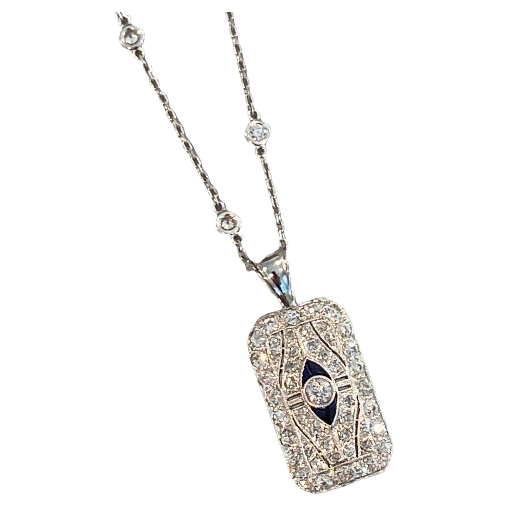 Edwardian Diamond Platinum Filigree Pendant at 1stDibs