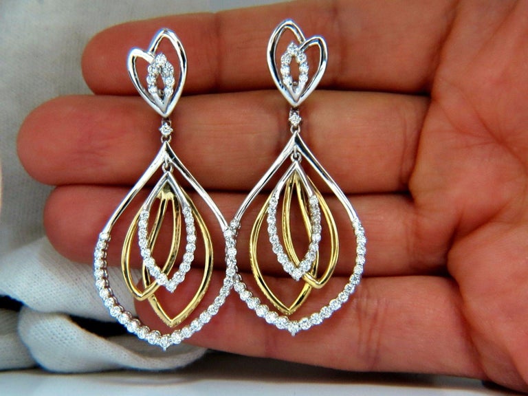 2.30 Carat Natural Diamonds Four-Tier Loop Dangle Earrings 14 Karat G ...