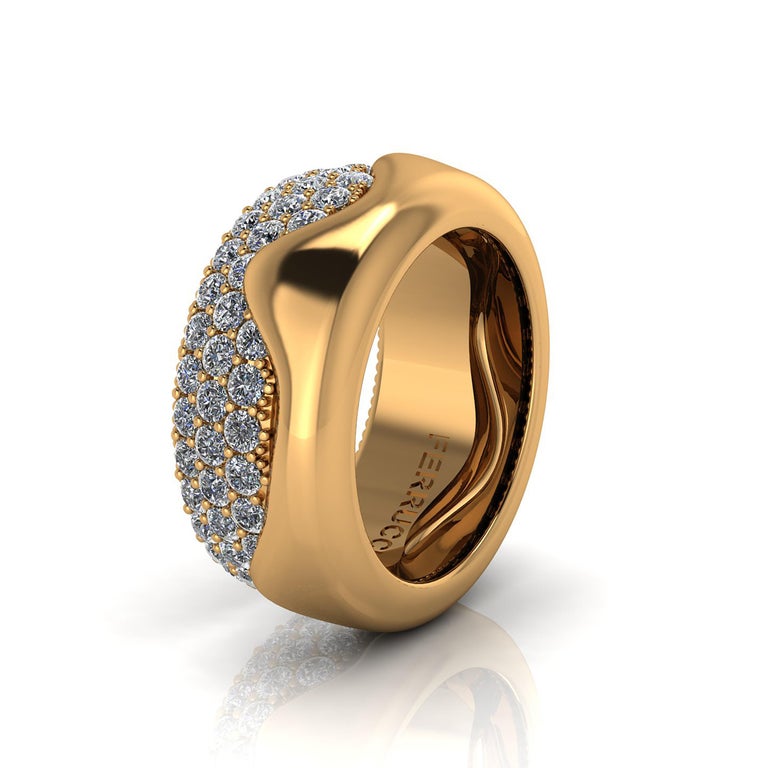 2.30 Carat White Diamond Melting Away Pave Ring in 18 Karat Yellow Gold ...