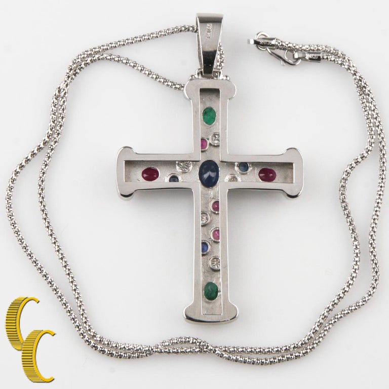 2.30 Carat 14 Karat Gold Cross with Diamond Emerald Sapphire and Ruby ...